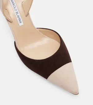 Manolo Blahnik Capsli 70 Suede Slingback Pumps - Beige
