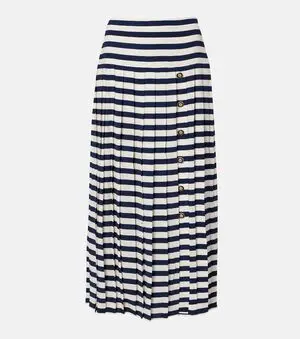 Rixo Lea Striped Midi Skirt Blue