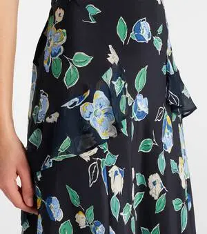 Rixo Kimmie Floral Ruffled Silk Midi Dress - Multicoloured
