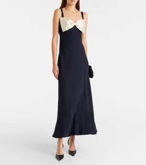 Rixo Bow-detail Satin Midi Dress - Blue