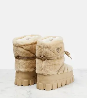 Prada Shearling And Leather Boots - Beige