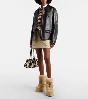 Prada Shearling And Leather Boots - Beige