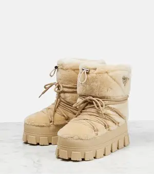 Prada Shearling And Leather Boots - Beige