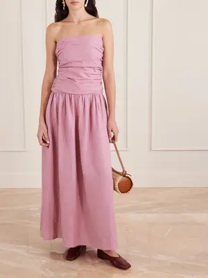 Faithfull The Brand Sacha Ruched Pleated Linen Maxi Dress - Pink