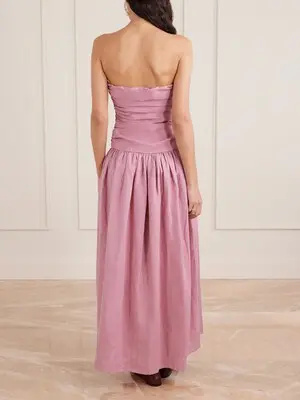 Faithfull The Brand Sacha Ruched Pleated Linen Maxi Dress - Pink
