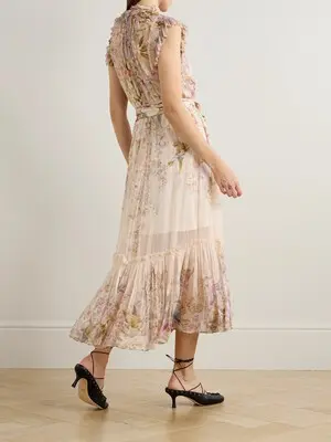 Zimmermann Rebellion Tie-detailed Ruffled Printed Chiffon Maxi Dress
