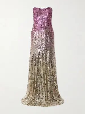 Jenny Packham Lior Strapless Ombré Sequined Gown - Pink