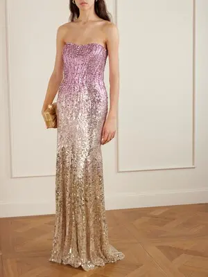 Jenny Packham Lior Strapless Ombré Sequined Gown - Pink