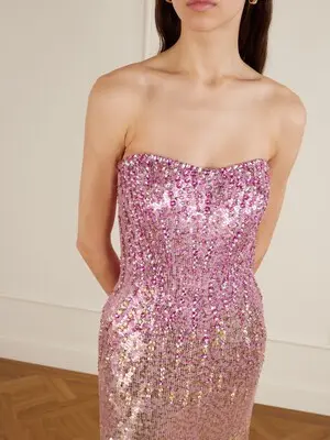 Jenny Packham Lior Strapless Ombré Sequined Gown - Pink