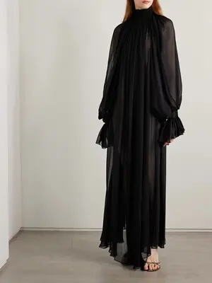 Khaite Gathered Silk-chiffon Maxi Dress