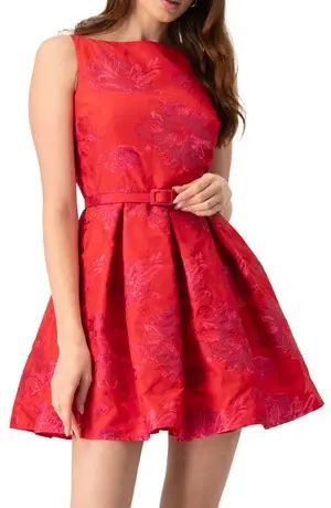 IVONNE Sleeveless Floral Jacquard Midi Dress - Red