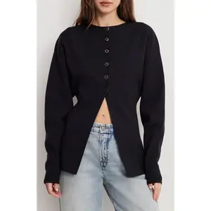 Good American Split-front Button-up Sweater - Black001