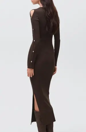 Mango Button Trim Long Sleeve Sweater Dress - Brown
