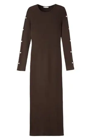 Mango Button Trim Long Sleeve Sweater Dress - Brown