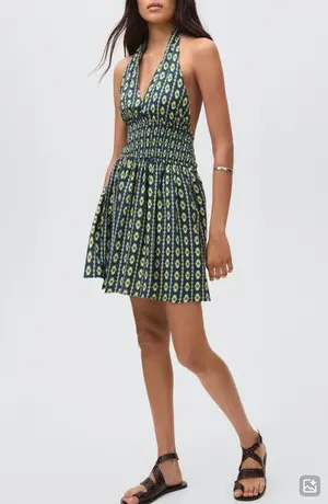Mango Printed Halter Dress - Navy