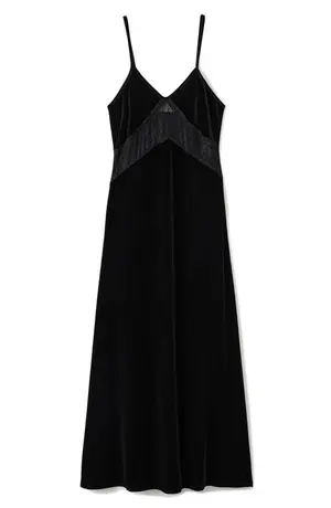 Mango Lace Trim Velvet Maxi Dress