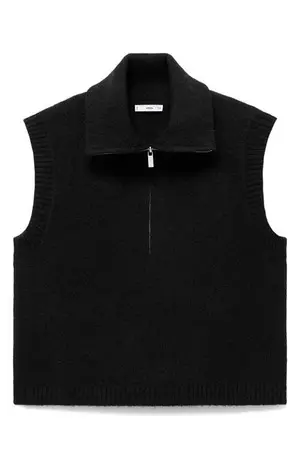 Mango Collared Zip-up Sweater Vest - Black