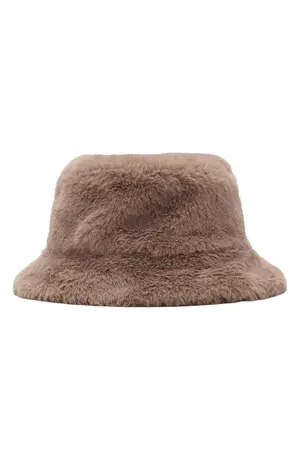 Mango Faux Fur Bucket Hat - Brown