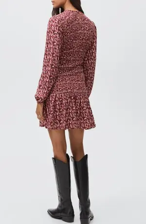 Mango Smocked Floral Long Sleeve Dress - Maroon