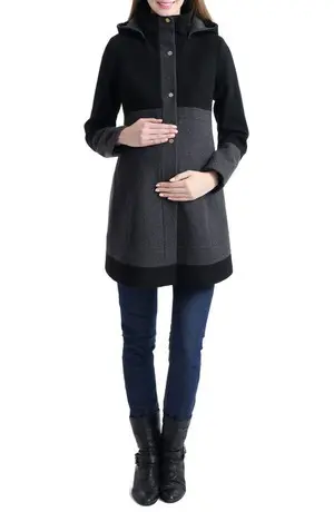 KIMI + KAI Colorblocked Wool Blend Maternity Coat