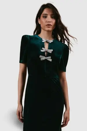 OASIS Velvet Diamante Bow Midaxi Dress