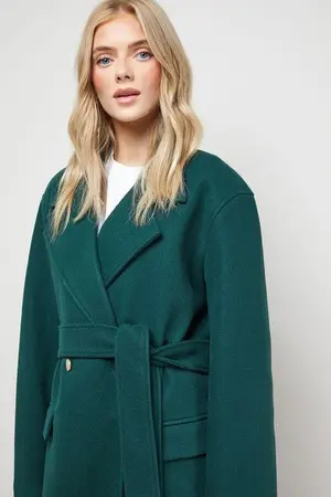 OASIS Midi Coat With Tie Belt Detail - Forest