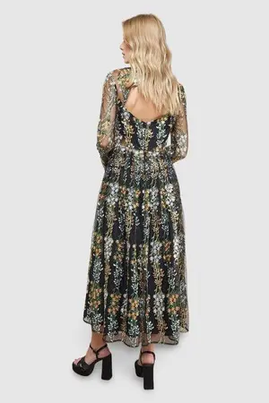 OASIS Floral Embroidered Open Back Midi Dress
