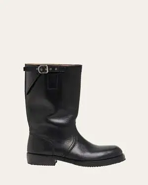 Dries Van Noten Leather Moto Boots With Side-buckle