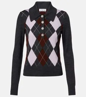 SELF-PORTRAIT Argyle Wool Polo Sweater