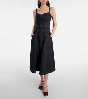 SELF-PORTRAIT Belted Denim Bustier Dress
