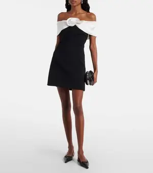 SELF-PORTRAIT Floral-appliqué Off-shoulder Mini Dress