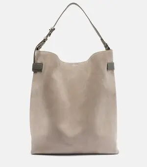 Brunello Cucinelli Essence Monili Large Suede Tote Bag - Grey