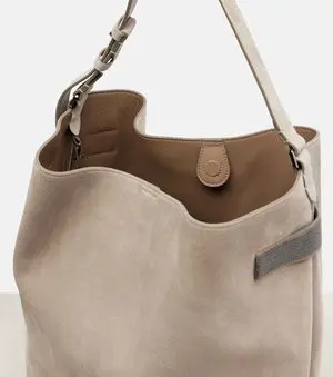 Brunello Cucinelli Essence Monili Large Suede Tote Bag - Grey