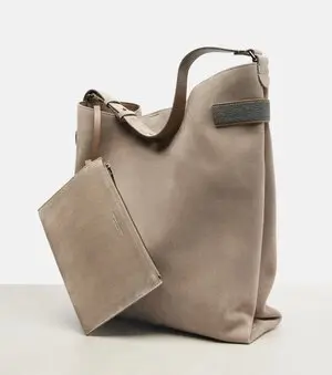 Brunello Cucinelli Essence Monili Large Suede Tote Bag - Grey