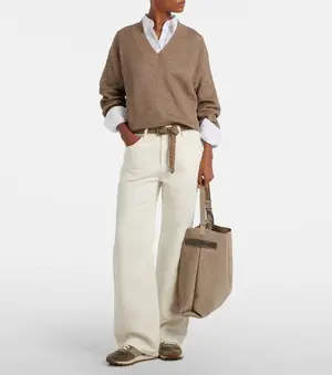 Brunello Cucinelli Essence Monili Large Suede Tote Bag - Grey