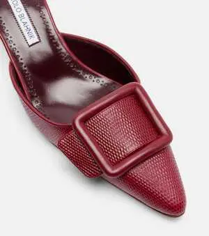 Manolo Blahnik Maysale 50 Snake-effect Leather Mules - Red