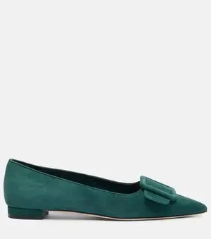 Manolo Blahnik Maysale Suede Ballet Flats - Green