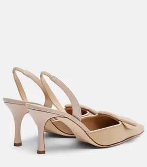 Manolo Blahnik Maysli 70 Leather Slingback Pumps - Beige