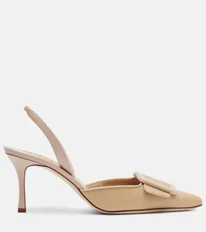 Manolo Blahnik Maysli 70 Leather Slingback Pumps - Beige