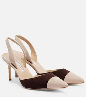 Manolo Blahnik Capsli 70 Suede Slingback Pumps - Beige