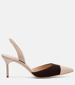 Manolo Blahnik Capsli 70 Suede Slingback Pumps - Beige