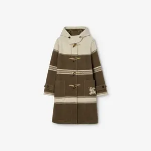 Burberry Striped Wool Cotton Blend Duffle Coat