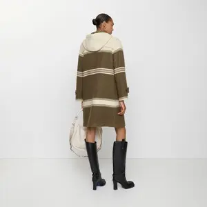 Burberry Striped Wool Cotton Blend Duffle Coat