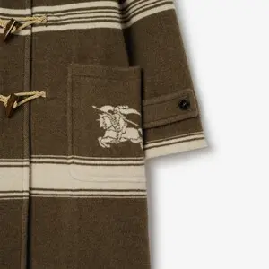 Burberry Striped Wool Cotton Blend Duffle Coat