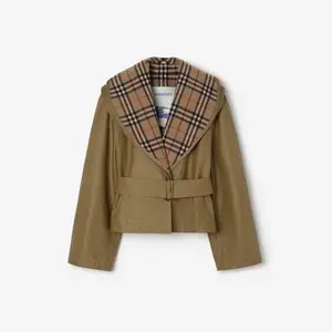 Burberry Cropped Cotton Jacket With Check Warmer