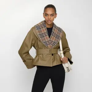 Burberry Cropped Cotton Jacket With Check Warmer