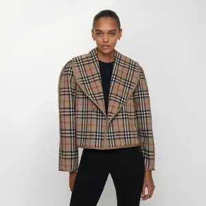 Burberry Cropped Cotton Jacket With Check Warmer