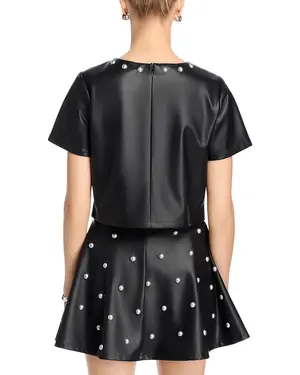 Aqua Faux Leather Studded Top