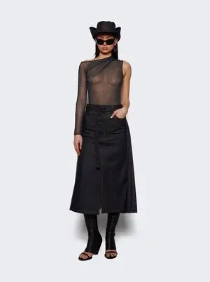 COURREGES One-shoulder Striped Mesh Top - Black And Ruby