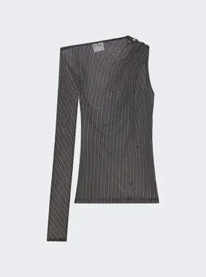 COURRÃ¨GES One-shoulder Striped Mesh Top - Black And Ruby